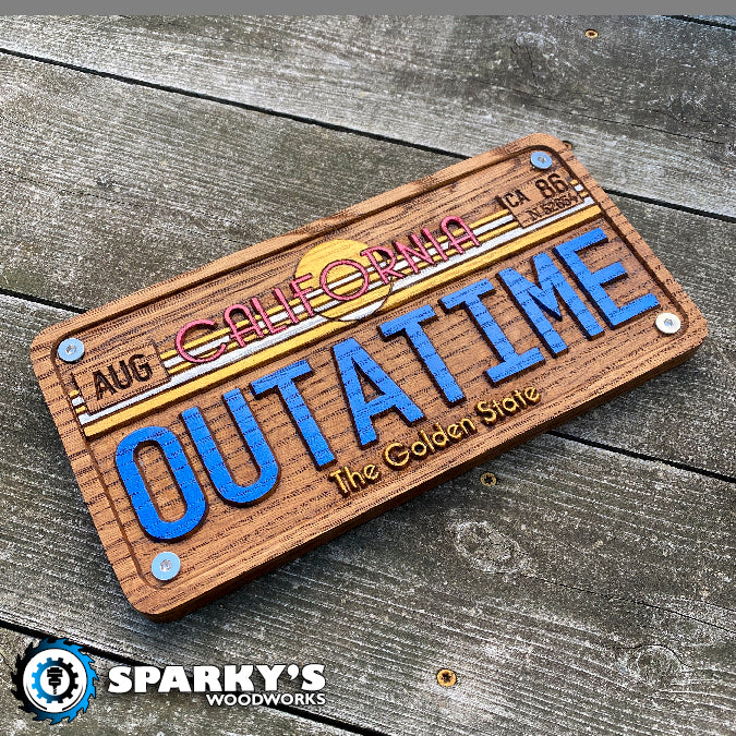 Back to the Future OUTATIME Wood License Plate – Sparky's Woodworks
